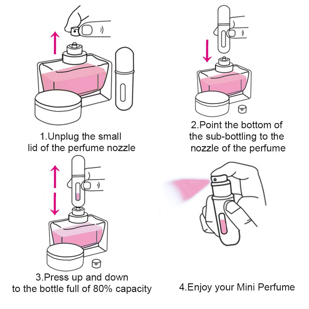 Hyshina Travel Spray Perfume Bottles, Portable Refillable Atomizer, Mini Size Fragrance Empty Bottle, Scent Pump Case 4 Pcs 5ml/0.2oz