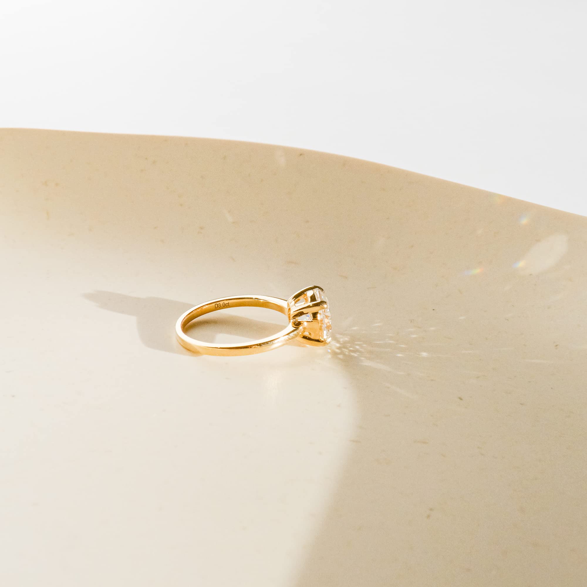 espere 3 Carat Round Moissanite Engagement Ring in 14K Yellow Gold | Round Cut Classic Solitaire Engagement Ring in Plain Band Size 7