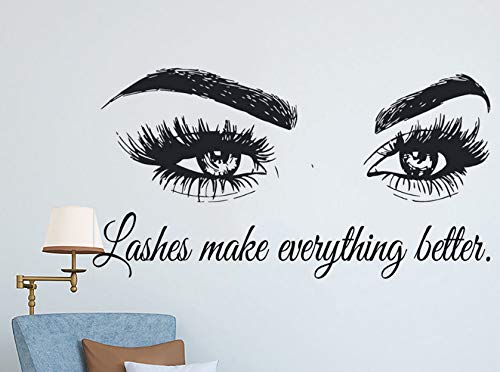 DNVEN Eyelash Stickers Girl Wall Decals Quotes Lashes Make Everything Better Beauty Salon Wall Decals Makeup Wall Decors Vinyl Removable Murals Bedrooms Lash Room Decor for Women Room 31 x 16 inches