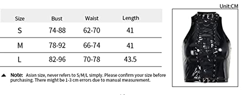 Women Goth Crop Top Black Leather Punk Harajuku Bandage Buckle Vest Hollow Out Halter Neck Camisole