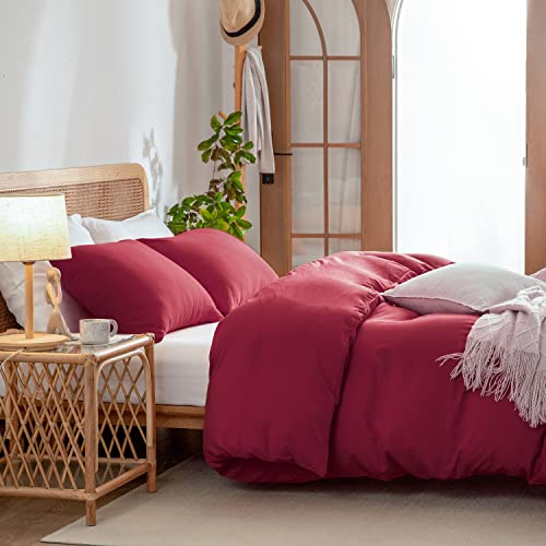 Red Duvet Cover King, 100% Washed Microfiber 3 Pieces Solid Color Casual Red Bedding Set for Men and Women, with Zipper Closure, Luxury Ultra Soft Relaxed Feel Natural Wrinkled Comfy (Red, King)