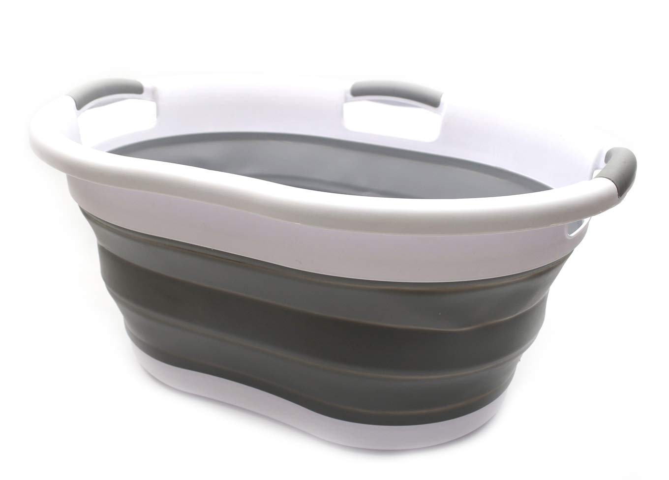 SAMMART 36L(9.5 gallon) Collapsible Plastic Laundry Basket-Oval Tub/Basket-Foldable Storage Container-Portable Washing Tub-Space Saving Laundry Hamper,Water capacity 27L(7.1 gallon) (Grey, 1)