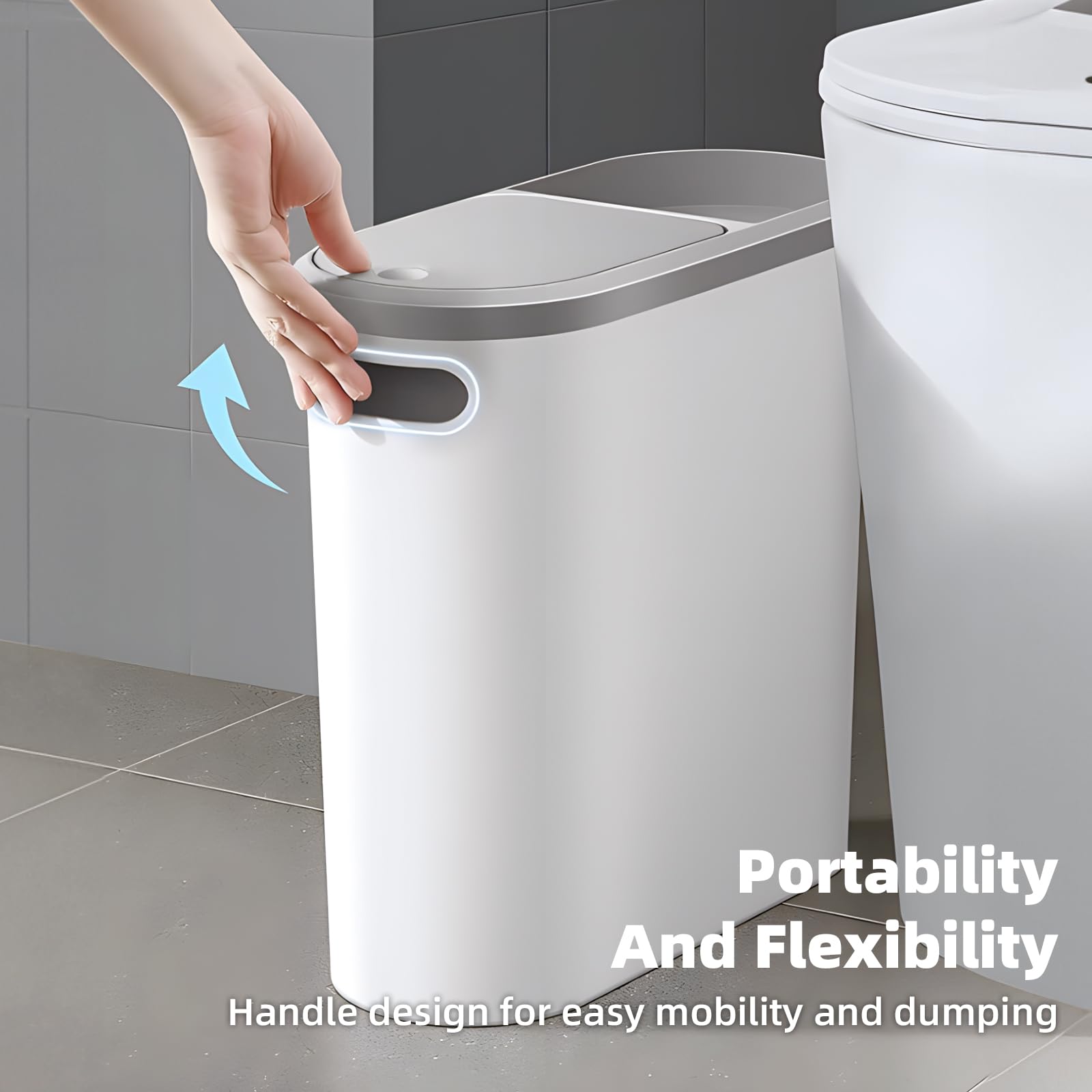 LOVEWE Bathroom Trash Can, Compact and Durable Plastic Wastebasket with Built-in Handles, Easy to Clean, Rustproof, Space-Saving Design, Ideal for Small Spaces in Bathroom, Laundry, and Home Office