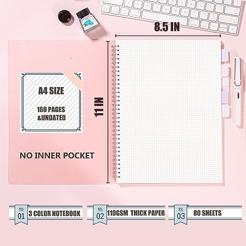 OWSC 3 Pack Graph Notebook, 8.5 x 11 Inches Spiral Notebooks for Work, School and Journal with 110 GSM Graph Paper, Large Notebook with 80 Sheets/160 Pages, Hardcover Grid Paper Notebook