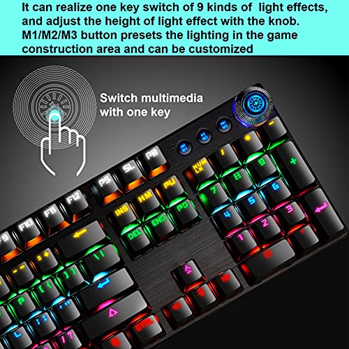 GOWENIC Mechanical Illuminated Keyboard, 2 Color Injection 9 Lighting Effects Knob Version, Colorful Backlit Wired 104 Keys Gaming Keyboard