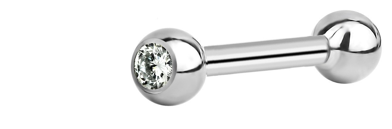 Forbidden Body Jewelry 14g 12mm Titanium Single CZ Crystal Top Barbell, 4mm Balls