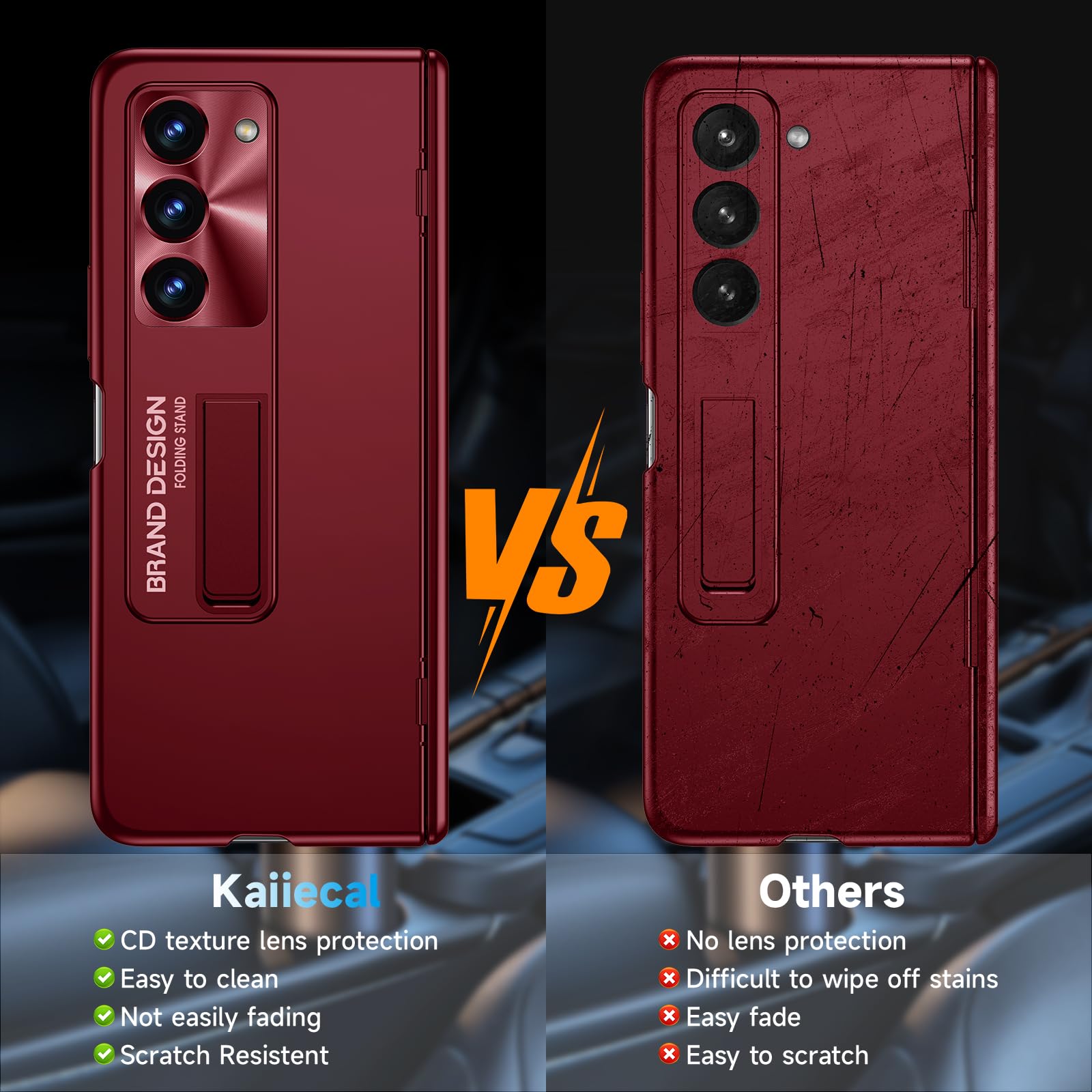 for Samsung Galaxy Z Fold 5 Phone Case: Lightweight Sleek Stylish Phone Stand Case - Hinge Protection Slim Case with Screen Protector Phone Cover for Samsung Z Fold 5 5G 2023 - Red