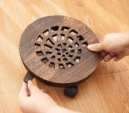 SINOBEST Wood Plant Caddy, Heavy Duty Rolling Planter Dolly with Rotating Casters, Movable Flower Pot Stand, Round Plant Rack with Wheels (10 Inch)