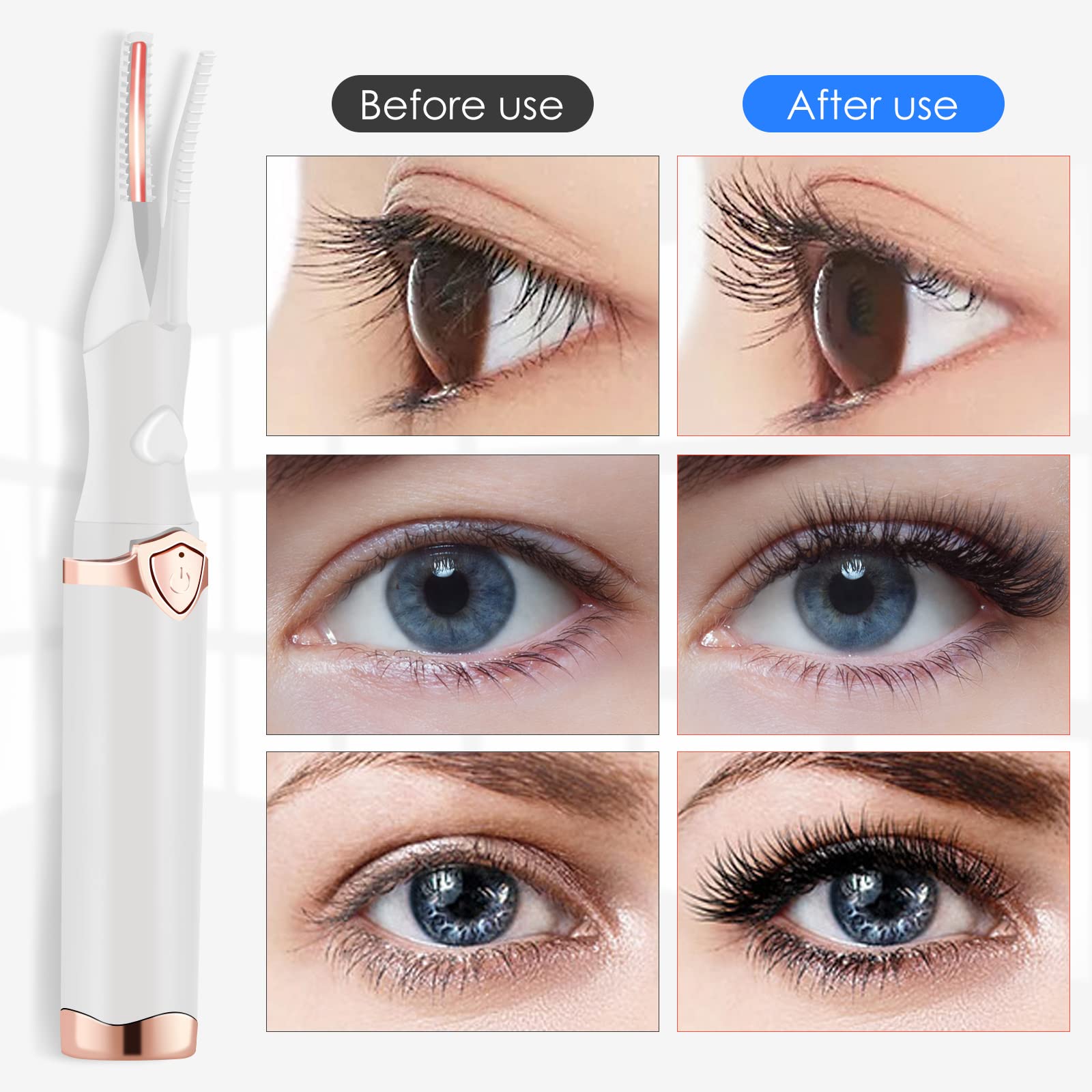 Heated Eyelash Curler, USB Rechargeable 2 in 1 Clip-Type & Built-in Comb Heat Lash Curler with 3 Temperature Modes, Quick & Long-Lasting Curling Effect