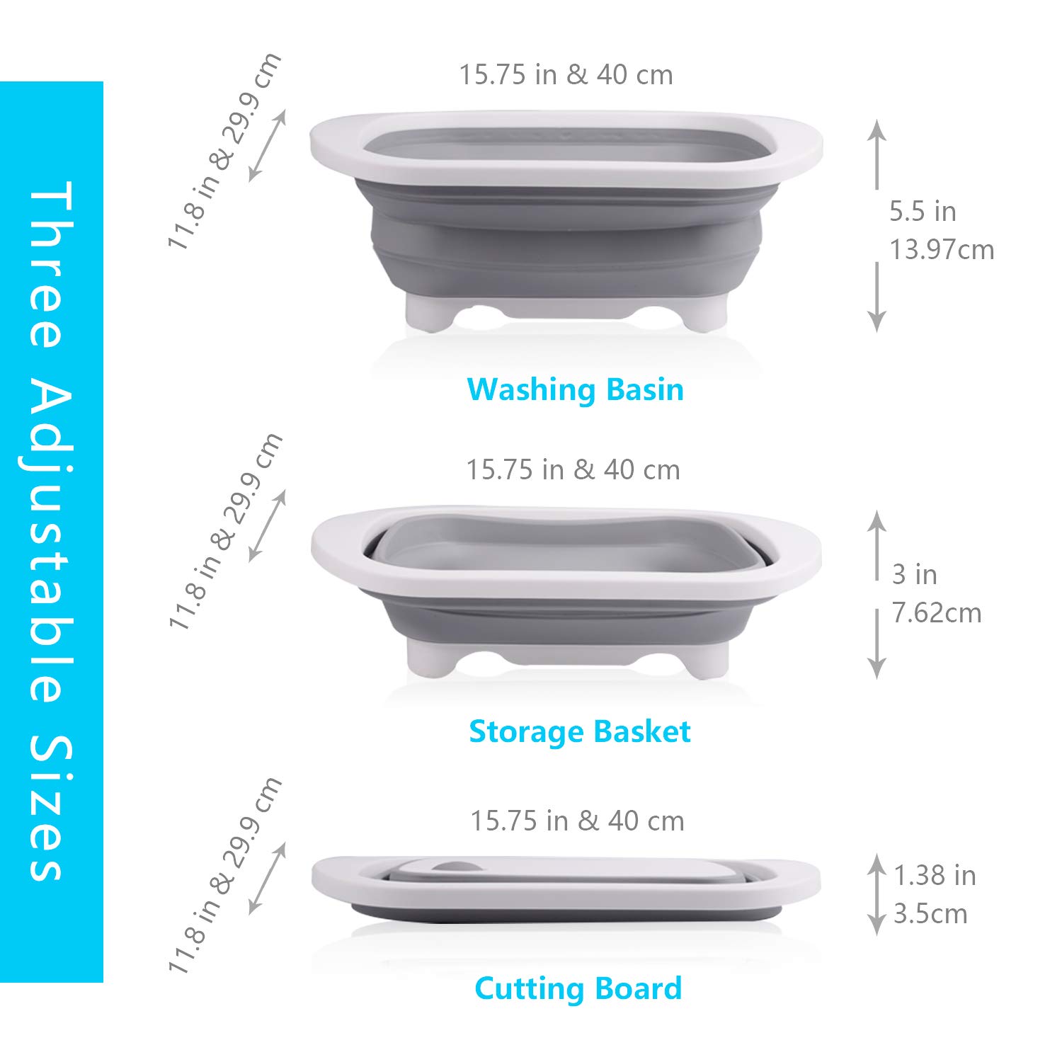 Goodking Cutting Board with Peeler, Multi-function Foldable Kitchen Plastic Silicone Dish Tub Colander for Fruits/Vegetables/Picnic/Camping