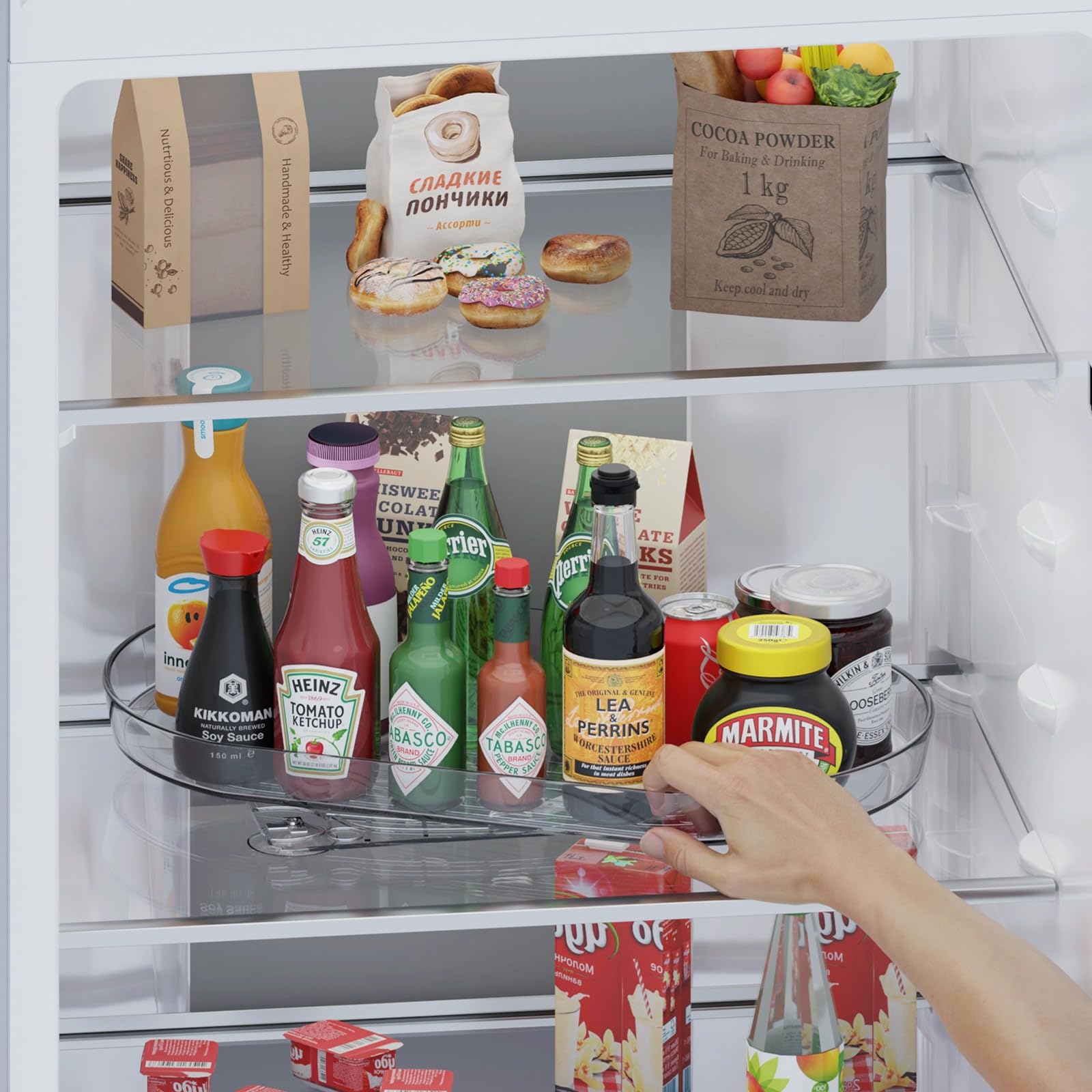 Lazy Susan for Refrigerator, Growfessor Refrigerator Lazy Susan with Unique Anti-Slip Design ā Rectangular, Easy Glide with 4 Strong Suction Cups, 15.75" X 11" ā Premium Refrigerator Storage Solution