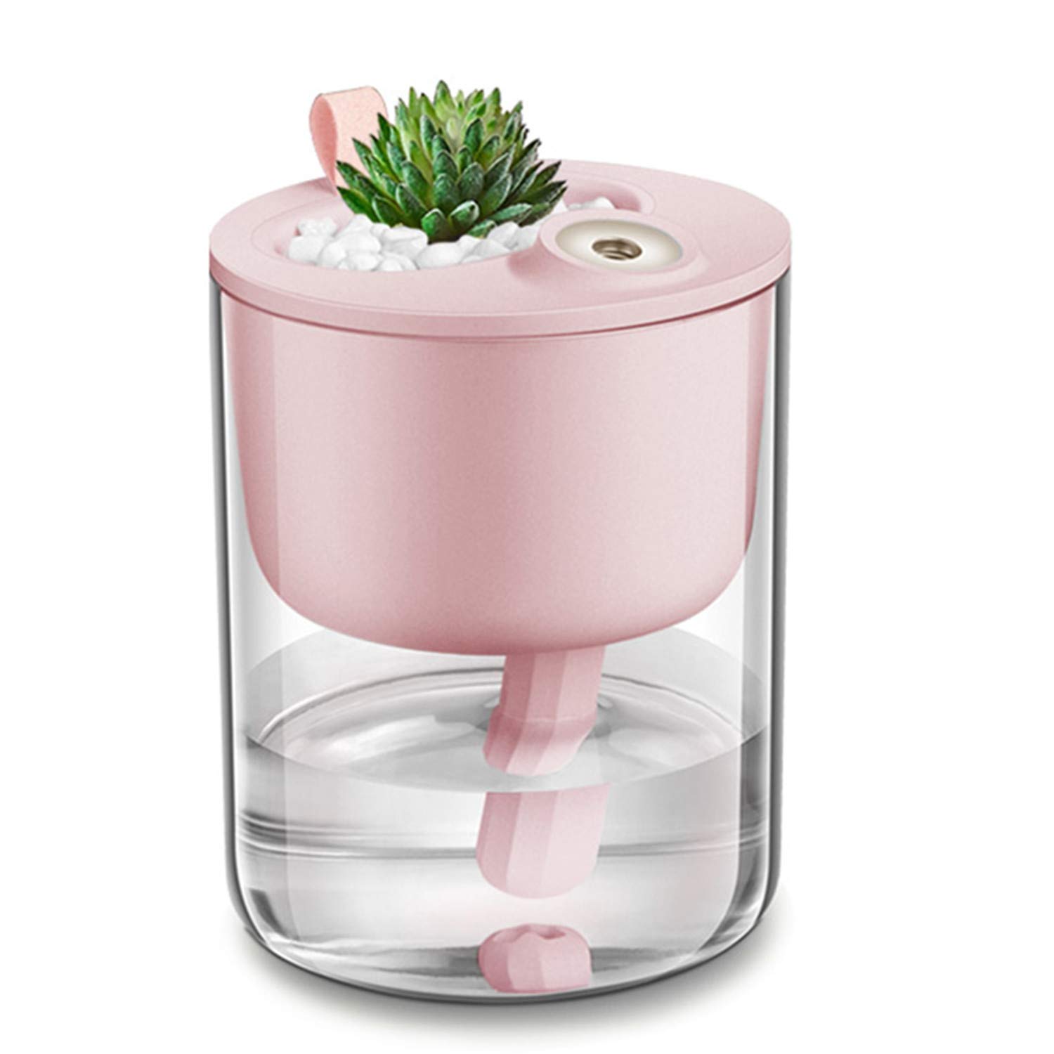 Desk Humidifier, USB Cool Mist Humidifier, Quiet Ultrasonic Mini Humidifiers for Bedroom Home Baby Office Car with Led Light,Timed Auto Shut Off, Lasts Up to 10 Hours (Artificial Plant Include) Pink