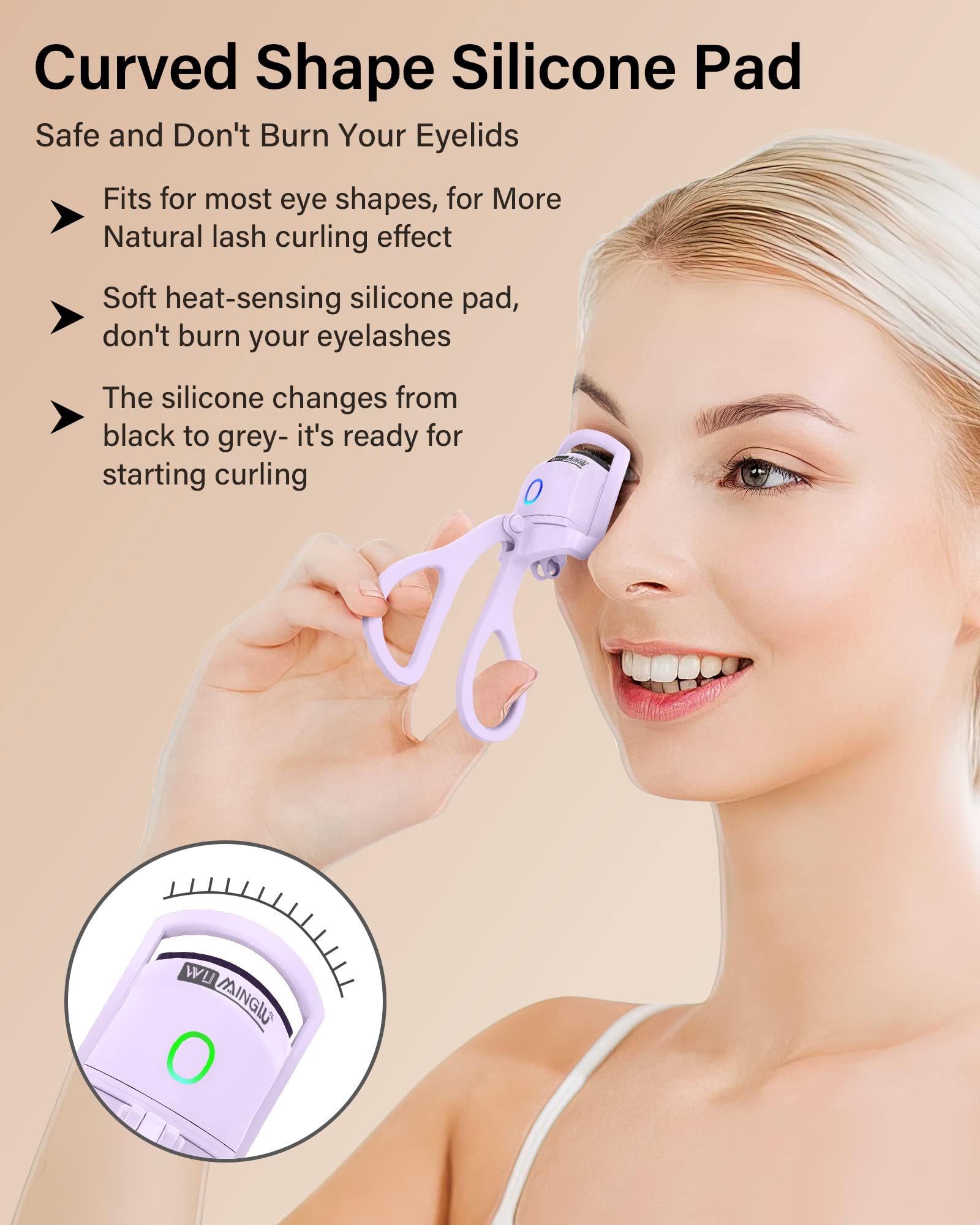 Heated Eyelash Curler,WU-MINGLU Electric Eyelash Curlers with Comb,USB Rechargeable Heated Eye Lash Curler,2 Heating Modes Quick Natural Curling Eye Lashes for Long Lasting- Purple
