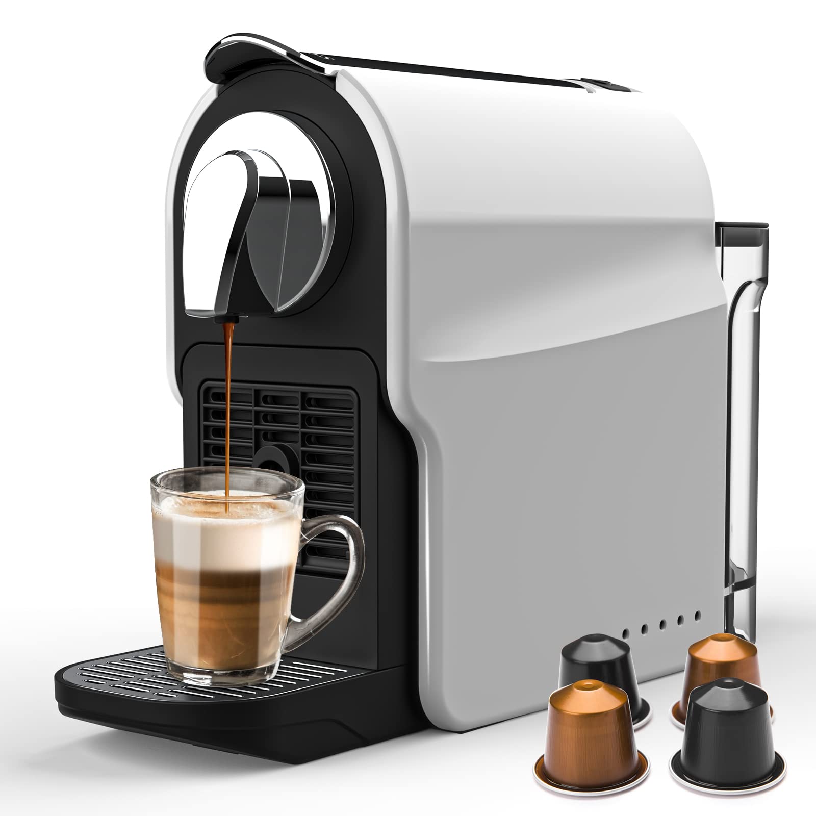 Espresso Machine, Coffee Machine for Espresso and Lungo, Compatible with Nespresso Capsules, Italian 20 Bar High Pressure Pump, 25 Oz Visible Water Tank, KM-C0518-W1