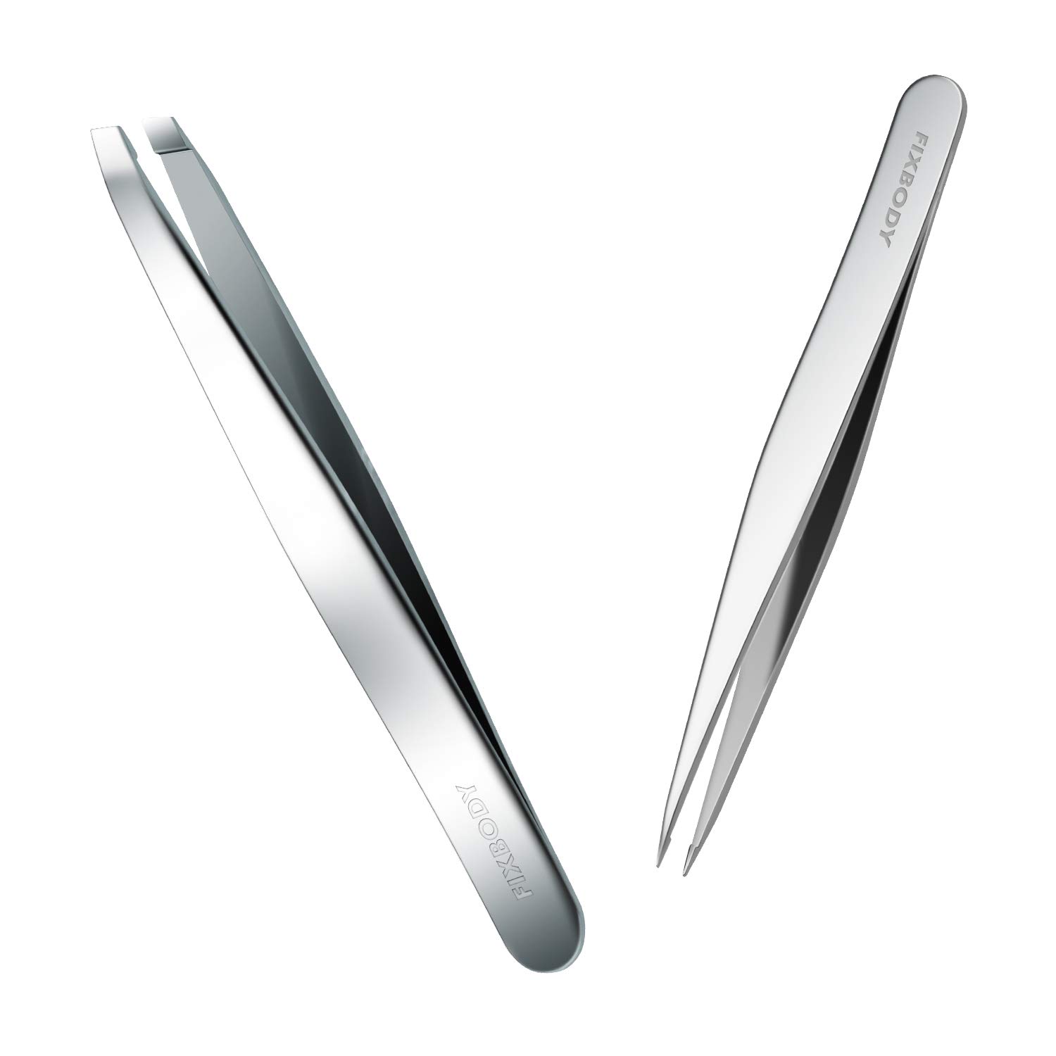 FIXBODY Stainless Steel Eyebrows Plucking Tweezers, Precision Slant and Pointed Eyebrows Tweezer Set for Ingrown Hair, Silver