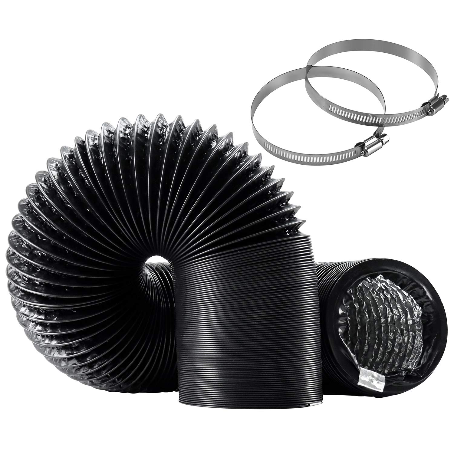 Funmit Dryer Vent Hose Kit - 4 In Diameter by 10 Ft Length - with 2 Stainless Steel Worm Clamp - Flexible Universal Aluminum Foil Non-Insulated - Silver