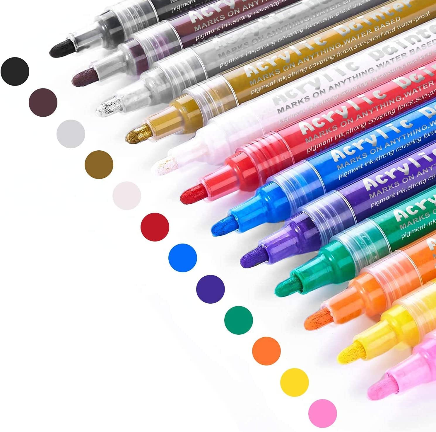Emooqi Acrylic Paint Pens, 12 Colors Waterproof Paint Art Marker Pen Set for Rock Painting, DIY Craft Projects, Ceramic, Glass, Canvas, Mug, Metal, Wood, Easter Egg