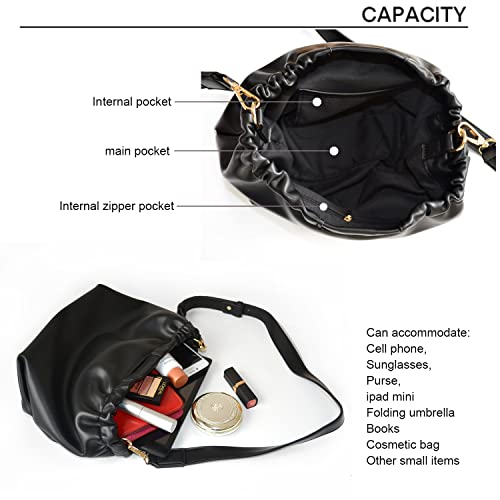 Jomenji Small Crossbody Bags for Women,Soft Leather Shoulder Bucket Purse, Black