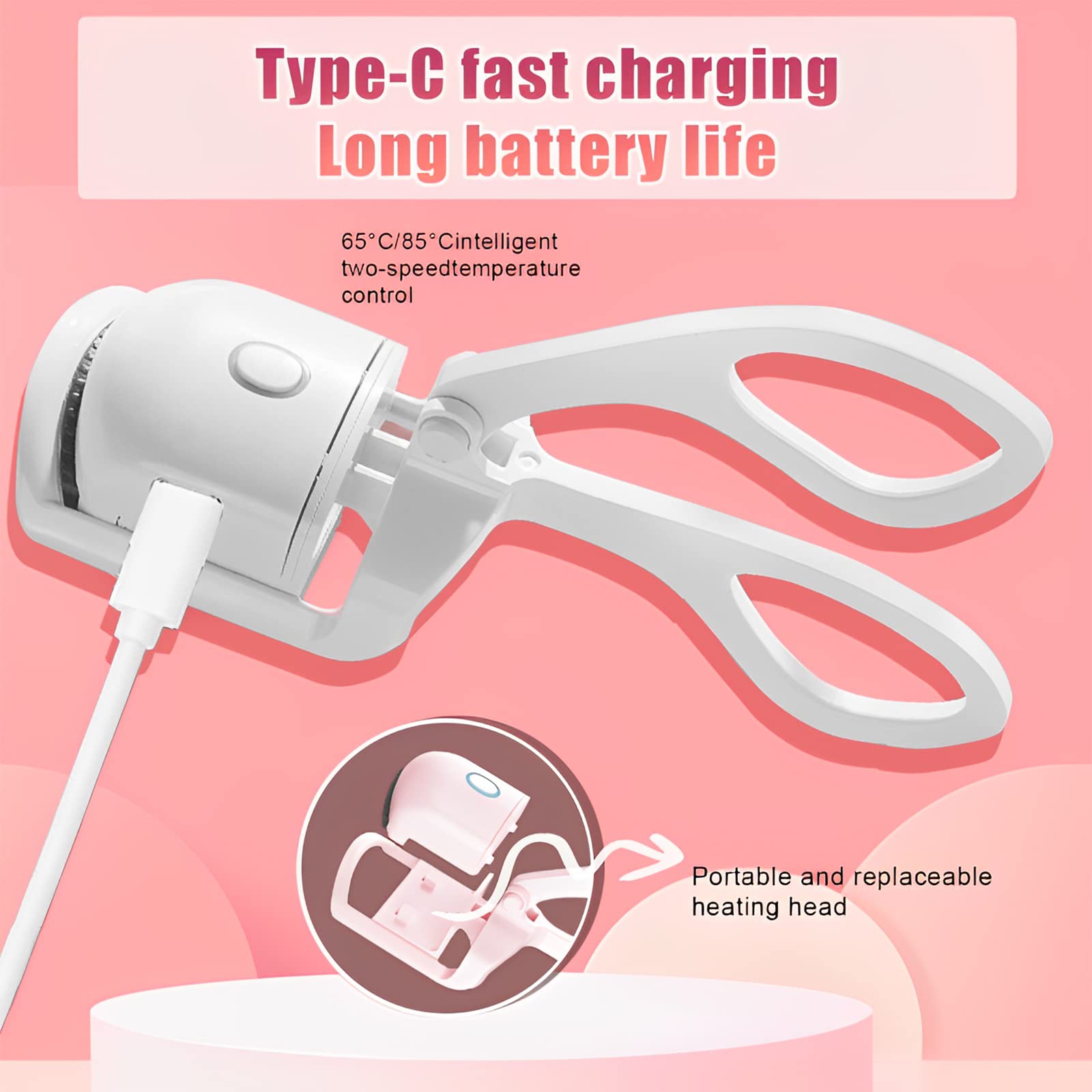 Heated Eyelash Curlers,Rechargeable Electric Eyelash Curler,Handheld Eyelash Heated Curler,2 Heating Modes with Sensing Heating Silicone Pad