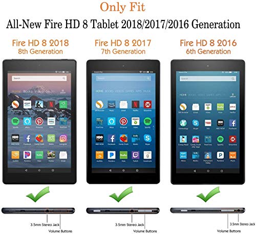 Fire HD 8 Case (2016/2017/2018 Release),Chgdss Cartoon Cute Case, Smart Cover Flip Leather Case with Stand Feature Ultra Slim PU Leather Cover,for Amazon Kindle Fire HD 8 (2018/2017), Golden Square