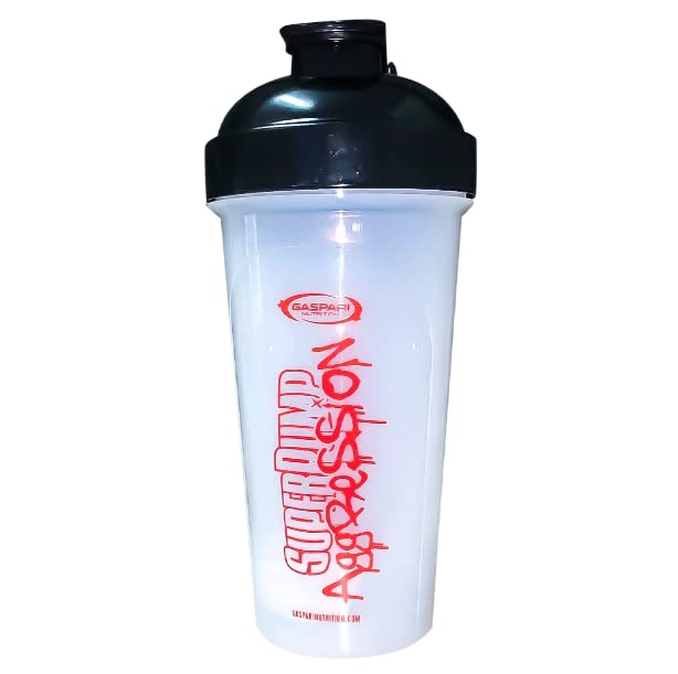 Gaspari Nutrition Aggression Shaker Bottle, Leak-Free, Durable, Workout Mixing Cup, Perfect for Pre Workout and Protein (28 oz, Clear)