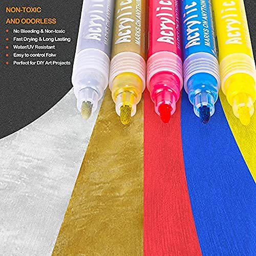 Emooqi Acrylic Paint Marker Pens, 18 Colors Waterproof Paint Art Marker Pen Set for Rock Painting DIY Craft Projects Ceramic Glass Canvas Mug Metal Wood Easter Egg