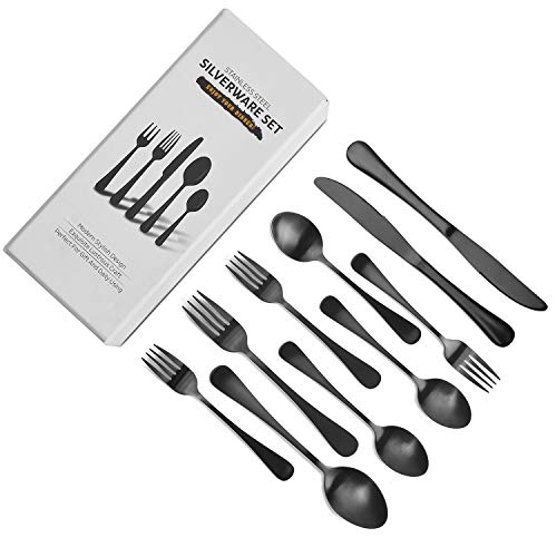 Matte Black Silverware Set Serve for 8, 40 Pieces Heavy Stainless Steel Flatware Set Utensils Cutlery Tableware Set Including Steak Knife Fork and Spoon, Gift Package for Wedding Housewarming