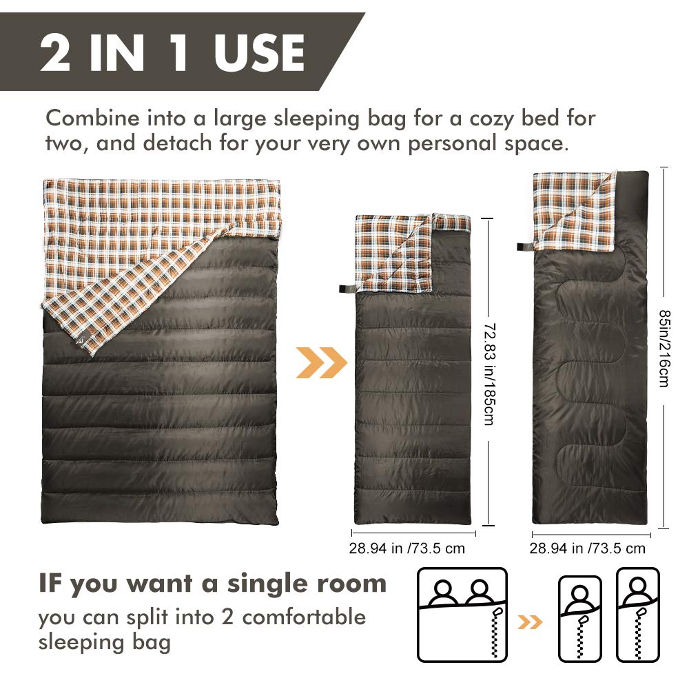 Forceatt Sleeping Bag, 23℉/-5℃ Double Sleeping Bags for Adults & Kids, Lightweight and Water-Repellent Backpacking Sleeping Bag is Warm for Hiking, Camping, Indoor and Outdoor Use in 3-4 Seasons.