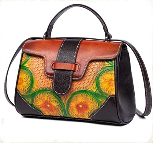 GPPZM Hand Embossed Women's Bag Retro Versatile Handbag Shoulder Messenger Bag (Color : Black, Size : 26(L)*17.5(H)*9.5(W) cm)