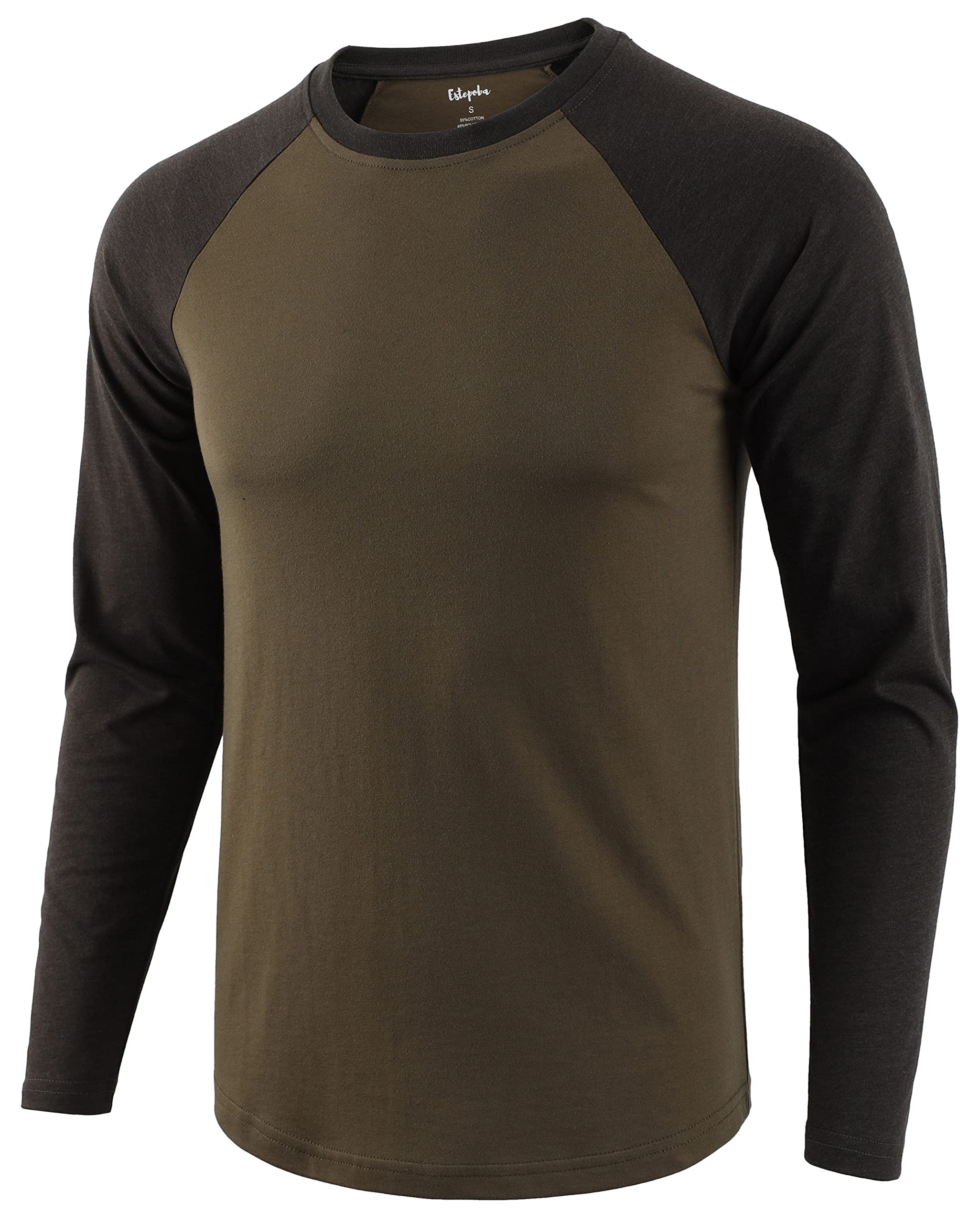 Estepoba Men's Slim Fit Long Raglan Sleeve Active Workout Running Hiking Baseball Tee Shirts H.Oatmeal/H.Gray M