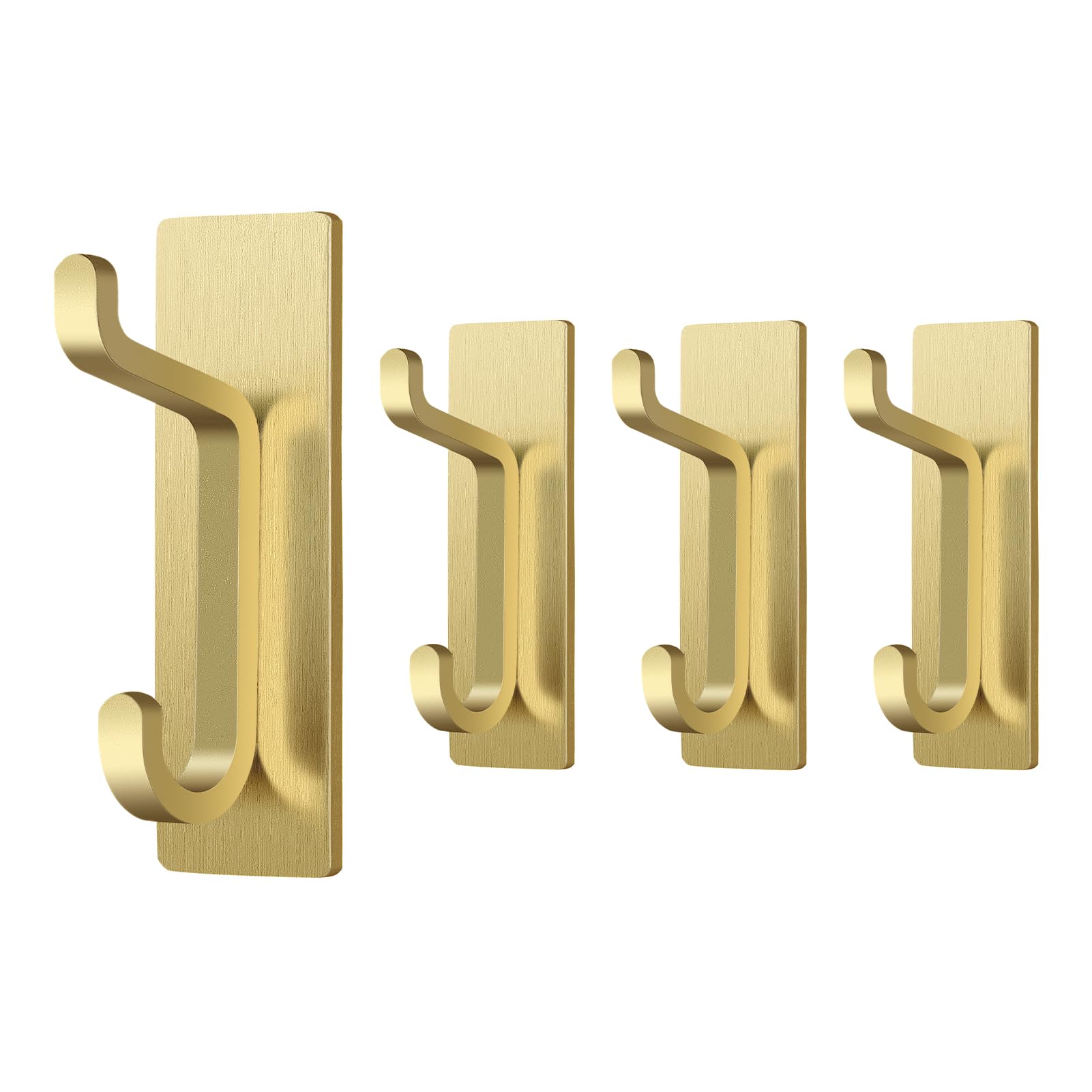 Josmimic Adhesive Towel Hooks: Heavy Duty 12LB Wall Hooks, for Coat/Robe Stick on Bathroom, Gold, 4-Pack, Stainless