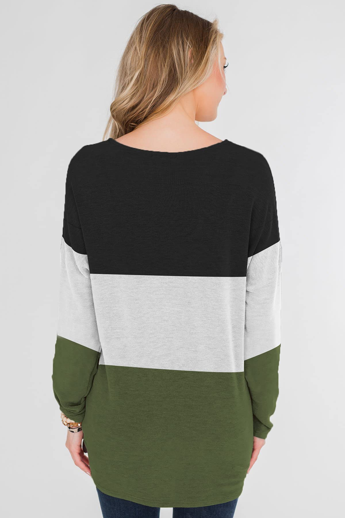 ETCYY NEW Womens Long Sleeve Tops Basic Fall Clothes Color Block Shirts Side Split T-Shirt A-black