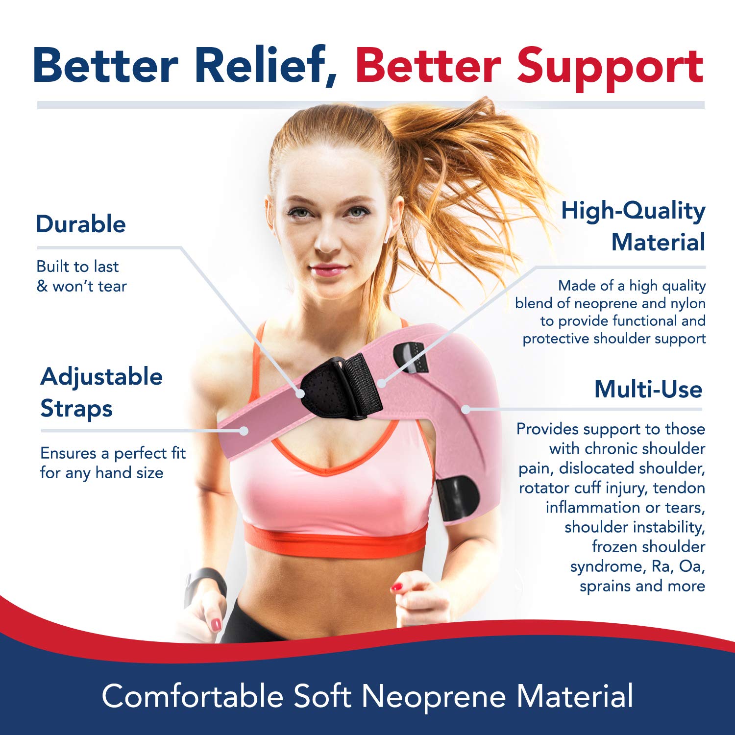 Doctor Developed Shoulder Brace - Comfortable Bursitis Shoulder Brace - Rotator Cuff Shoulder Brace for Pain Relief - Compression Shoulder Brace for Women & Men With Doctor Handbook (Pink)