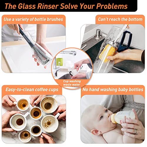 Genround Glass Rinser, Easy to Install Bottle Washer, Stainless Steel Glass Rinser for Kitchen Sinks, Bar Glass Rinser for Red Wine Glass Wash, Kitchen Sink Accessories, Automatic Flushing Device