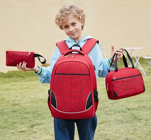 Gikizzi Boys School Backpack for Boys Backpack with Lunch Box Anime Backpack School Bag Bookbag Backpack Set for Boy Girls (Red)