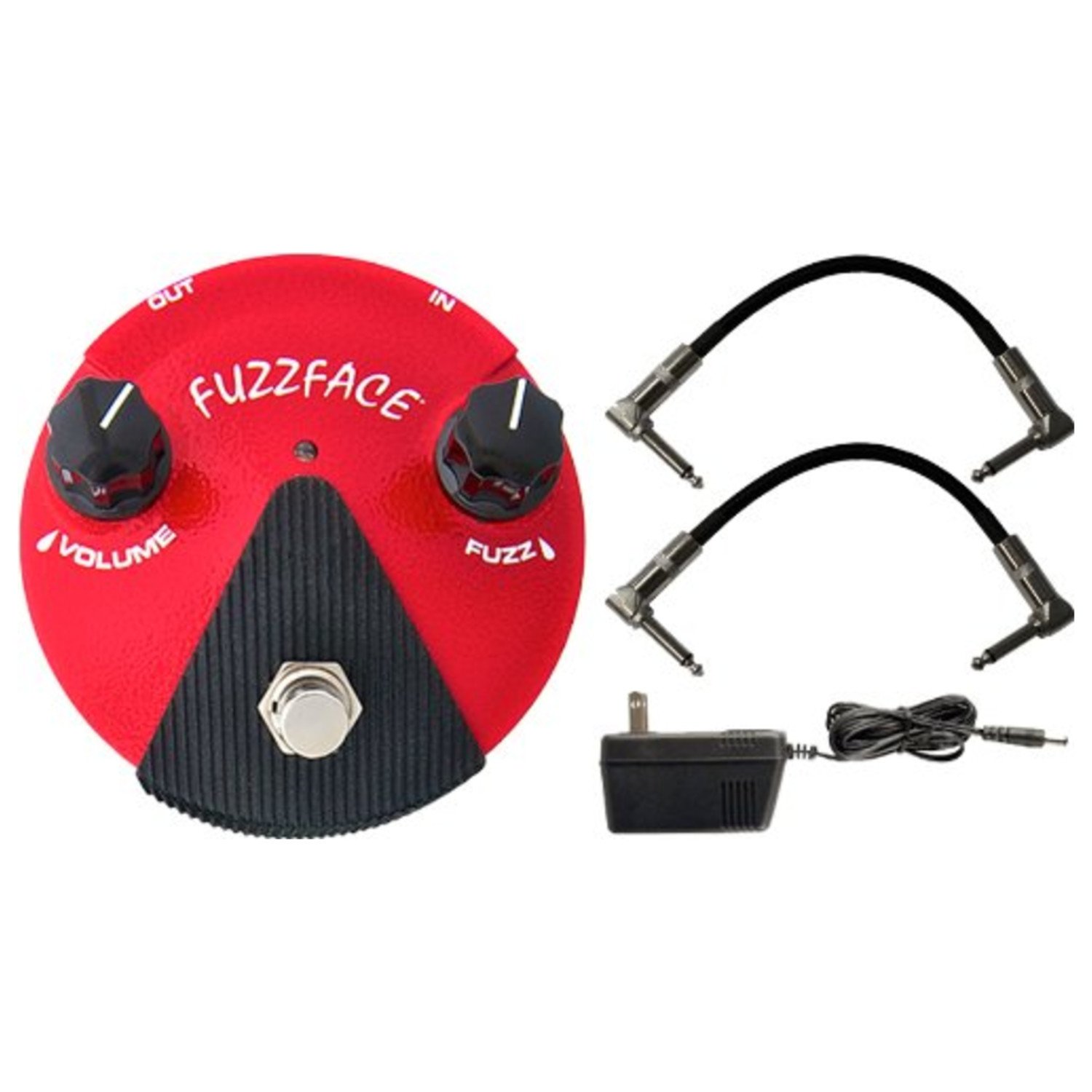 Dunlop FFM2 Red GERMANIUM FUZZ FACE MINI Pedal w/ 9V Power Supply and Patch Cables