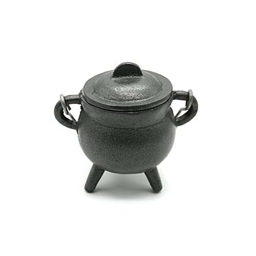 Reusable 4" Cast Iron Cauldron Candle with Lid and Hanging Handle for Spell Casting, Smudging, Ritual & Blessings Pot Belly Witchcraft Candle Aromatherapy (Lavender)