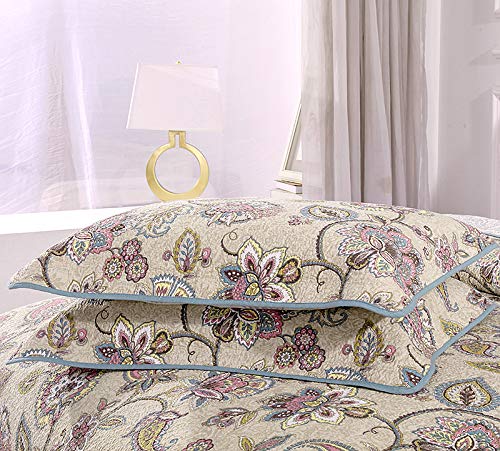 Dodou Queen Size European Gorgeous Floral Pattern Bedspread Quilt Sets-Reversible Patchwork Coverlet Set Patchwork Quilt Bedding Set 3pc