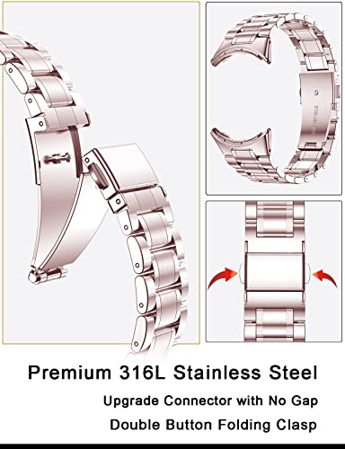 San Jeirie Stainless Steel Bands Compatible for Google Pixel Watch Band,Solid Metal Replacement Wristband Strap for Men Women(Rose Gold)