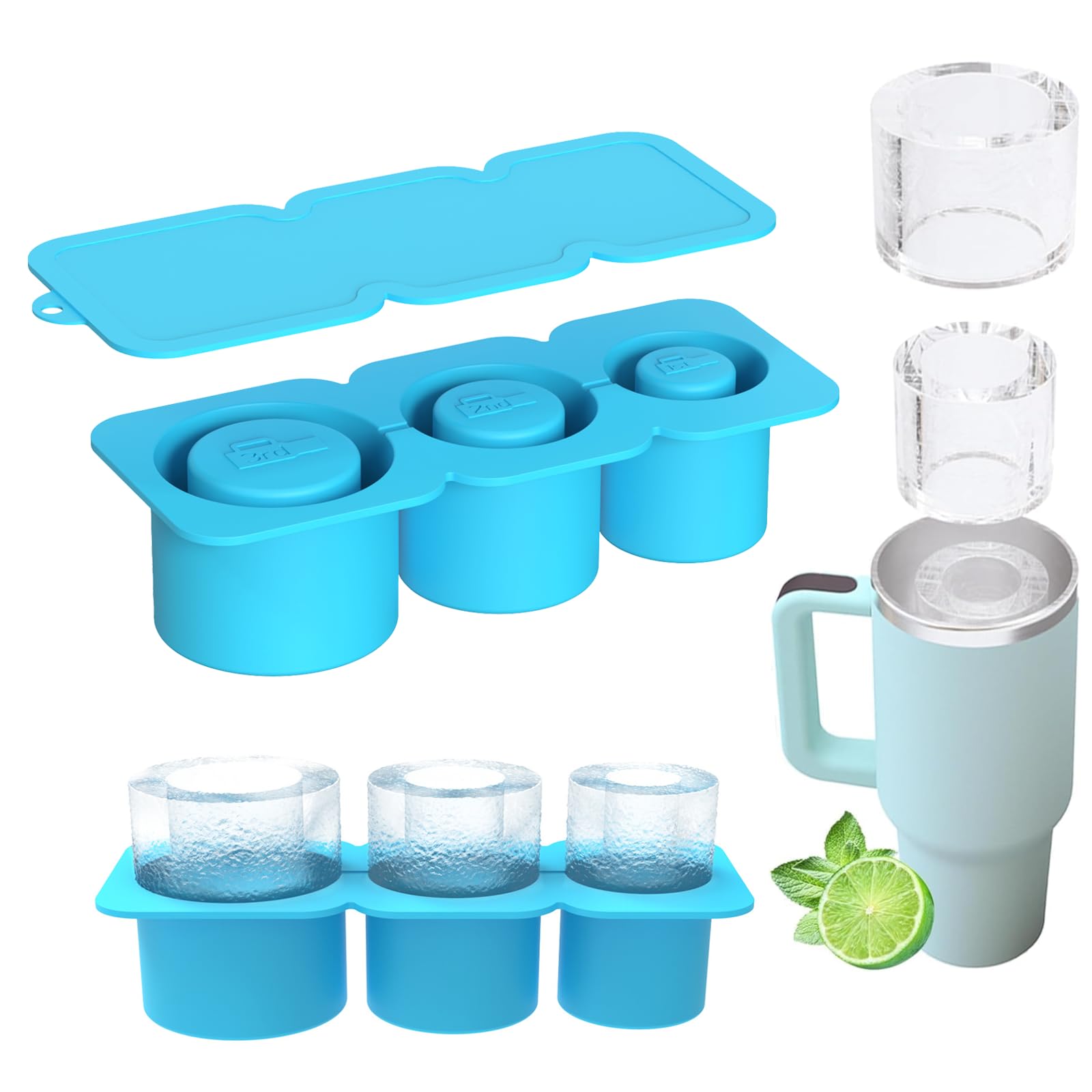 Ice Cube Tray for Cup, 3 Hollow Cylinder Ice Cube Molds, 3 in 1 Silicone Ice Cube Molds With Lid for 30-40 oz Tumbler Cup, Ice Cube Trays for Chilling Cocktails, Whiskey