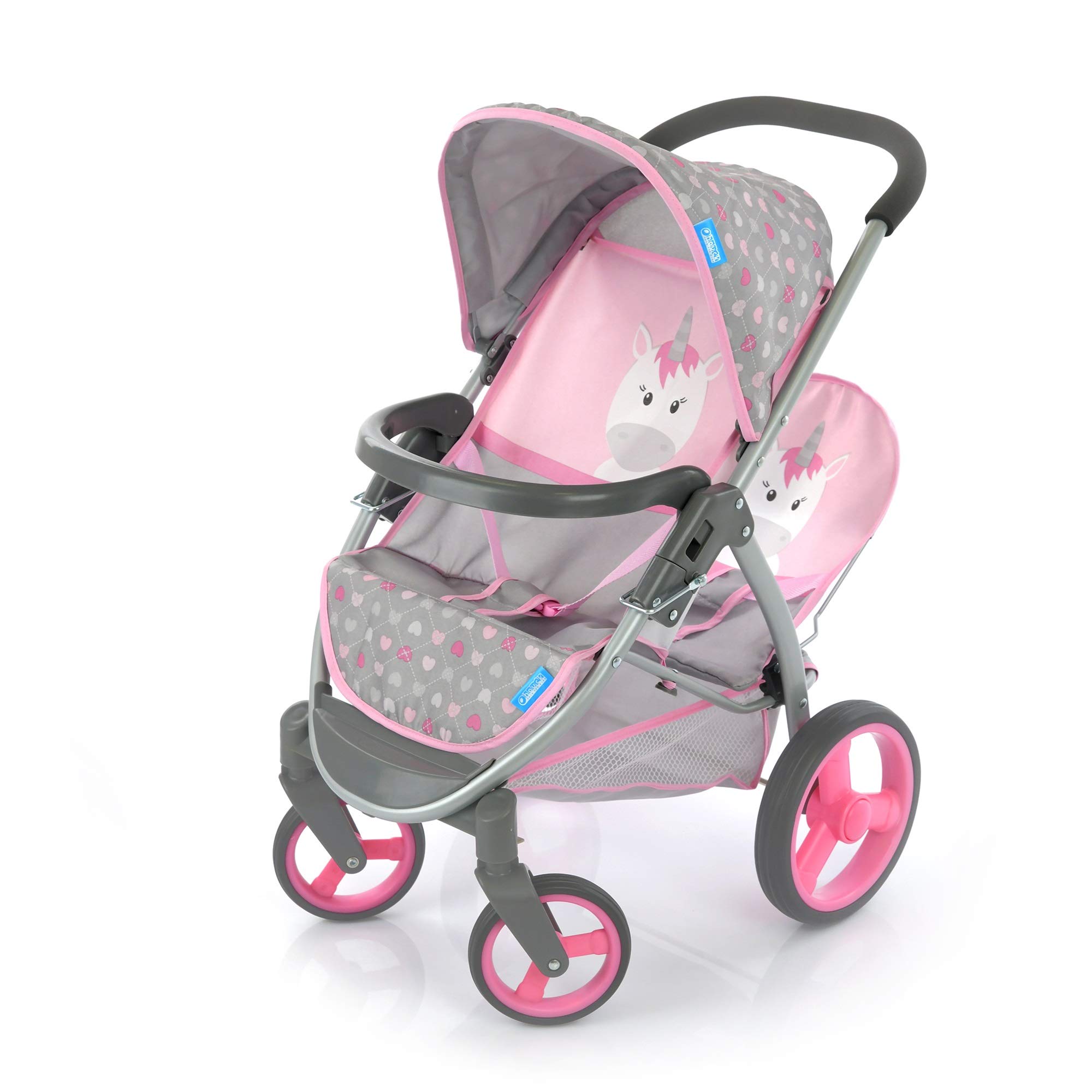 Hauck Unicorn Malibu Duo Stroller with Front Swivel Wheels, Perfect Stroller for Twin Dolls or Siblings, Multi