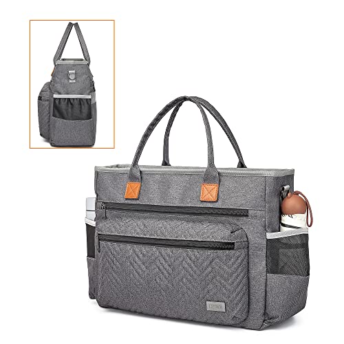 Hritok Diaper Bag Tote, Multifunction Travel Bag for Baby, Messenger Purse with 15 Inch Laptop Sleeve (Grey)