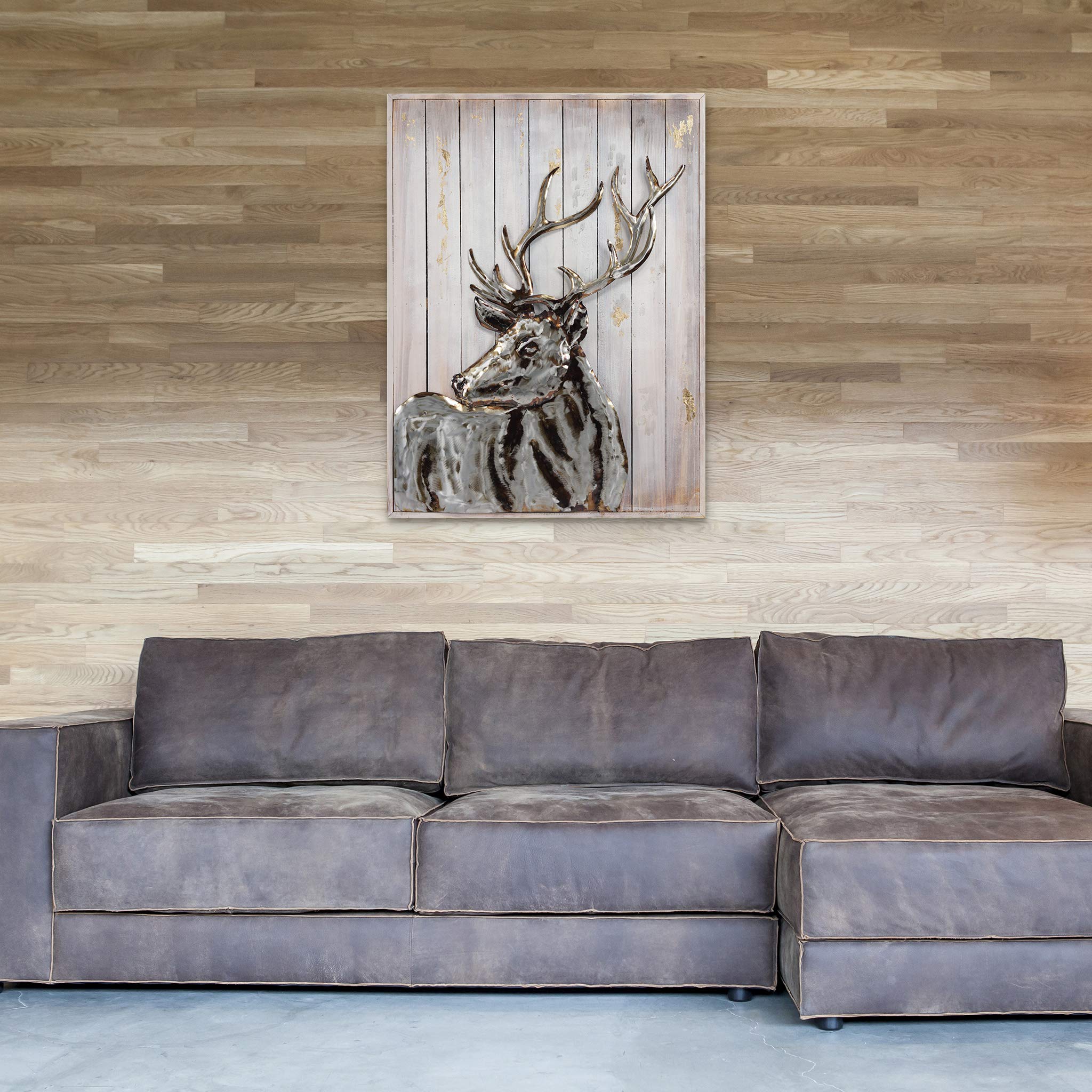 Empire Art Direct Deer Metal Hand Painted Primo Mixed Media Iron Sculpture on Slatted Solid Wood 3D Wall Art,Christmas Gift New Year Gift, 40 in. x 2.8 in. x 30 in, Grey