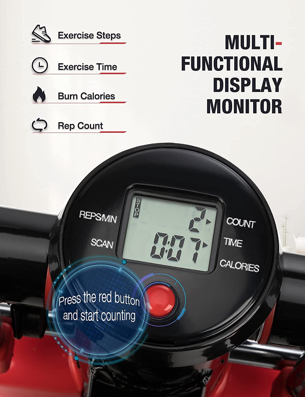 DACHUANG Exercise Stepper, Stair Stepper Machine Including LCD Monitor/Resistance Bands for Indoor Workout,Black Aerobic Stepper for Exercise (Red)