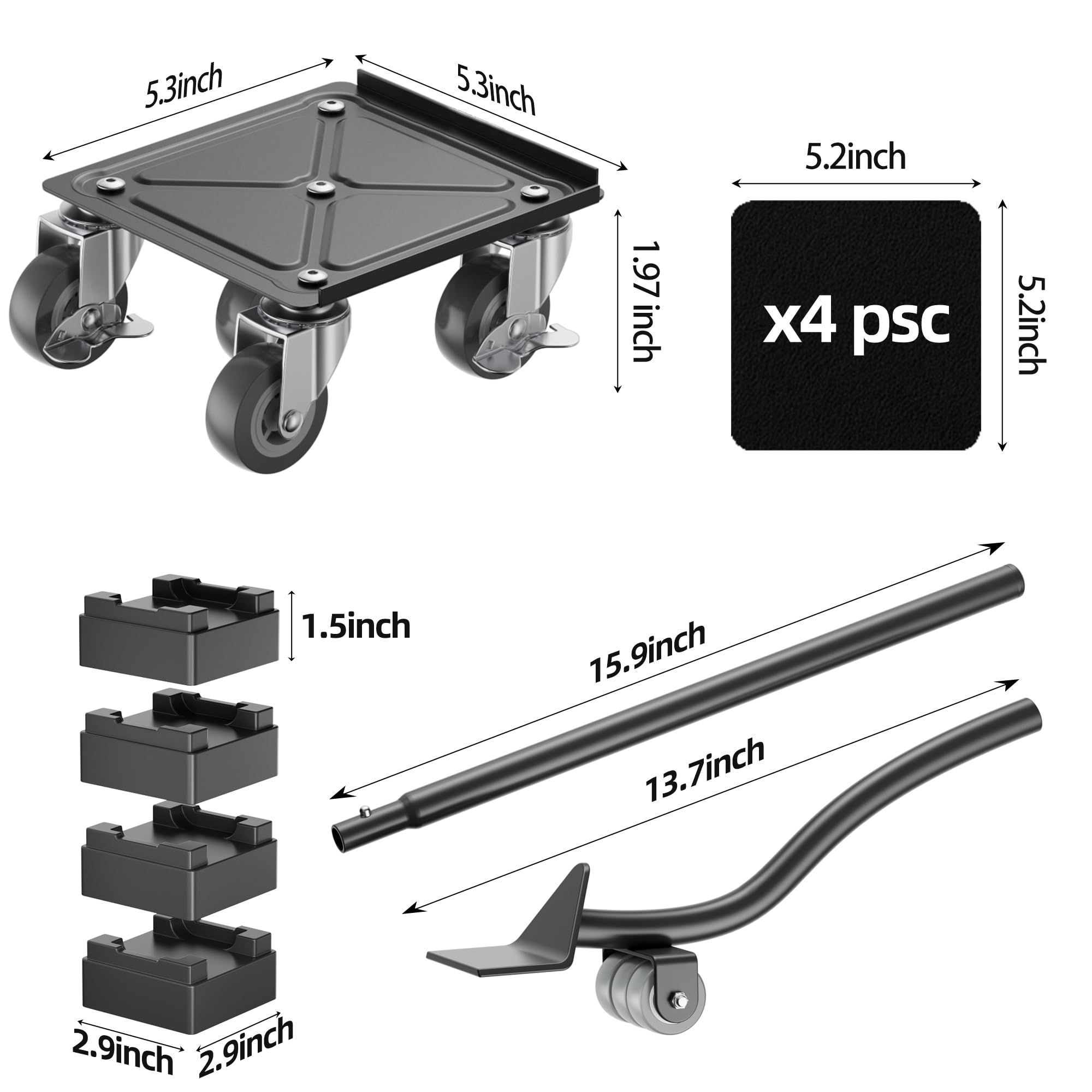 LOYAL TIGER Furniture Dolly,Furniture Mover Pro Set,Furniture Lifter with 5 360° Rotatable Rubber Universal Wheels,Carbon Steel Panel Furniture Movers,Maximum Load 2000LBS.