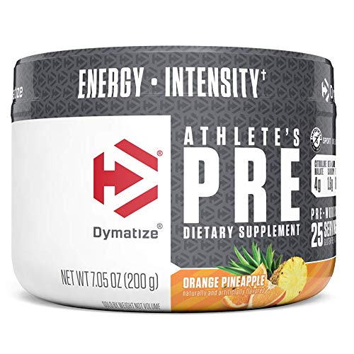 Dymatize Athlete's Pre Workout Powder with Caffeine, Improved Pump & Energy, Low Calorie and No Sugar & Carbs, Orange Pineapple, 25 Servings