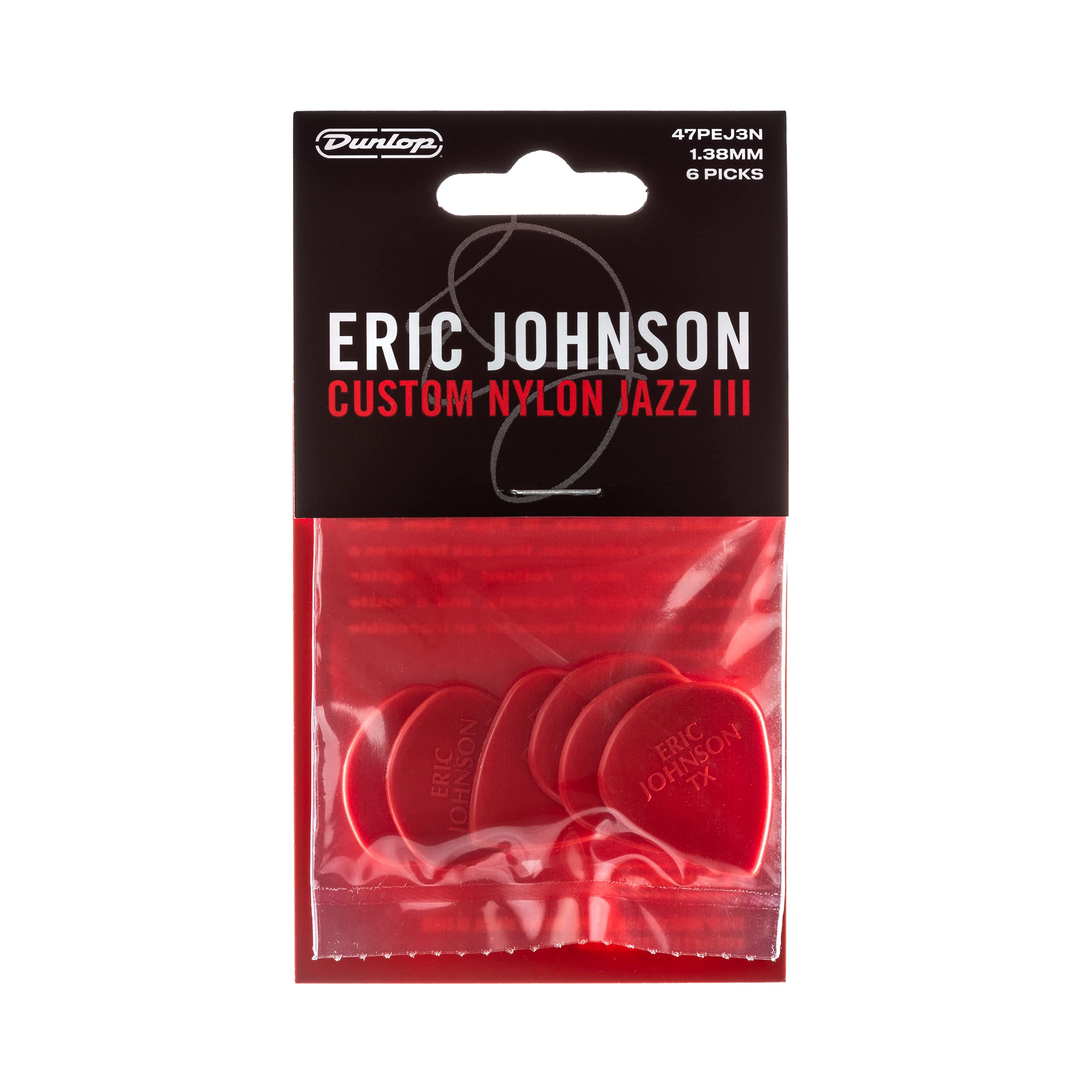 Dunlop 47PEJ3N Eric Johnson Classic Jazz III, Red, 1.38mm, 6/Player's Pack