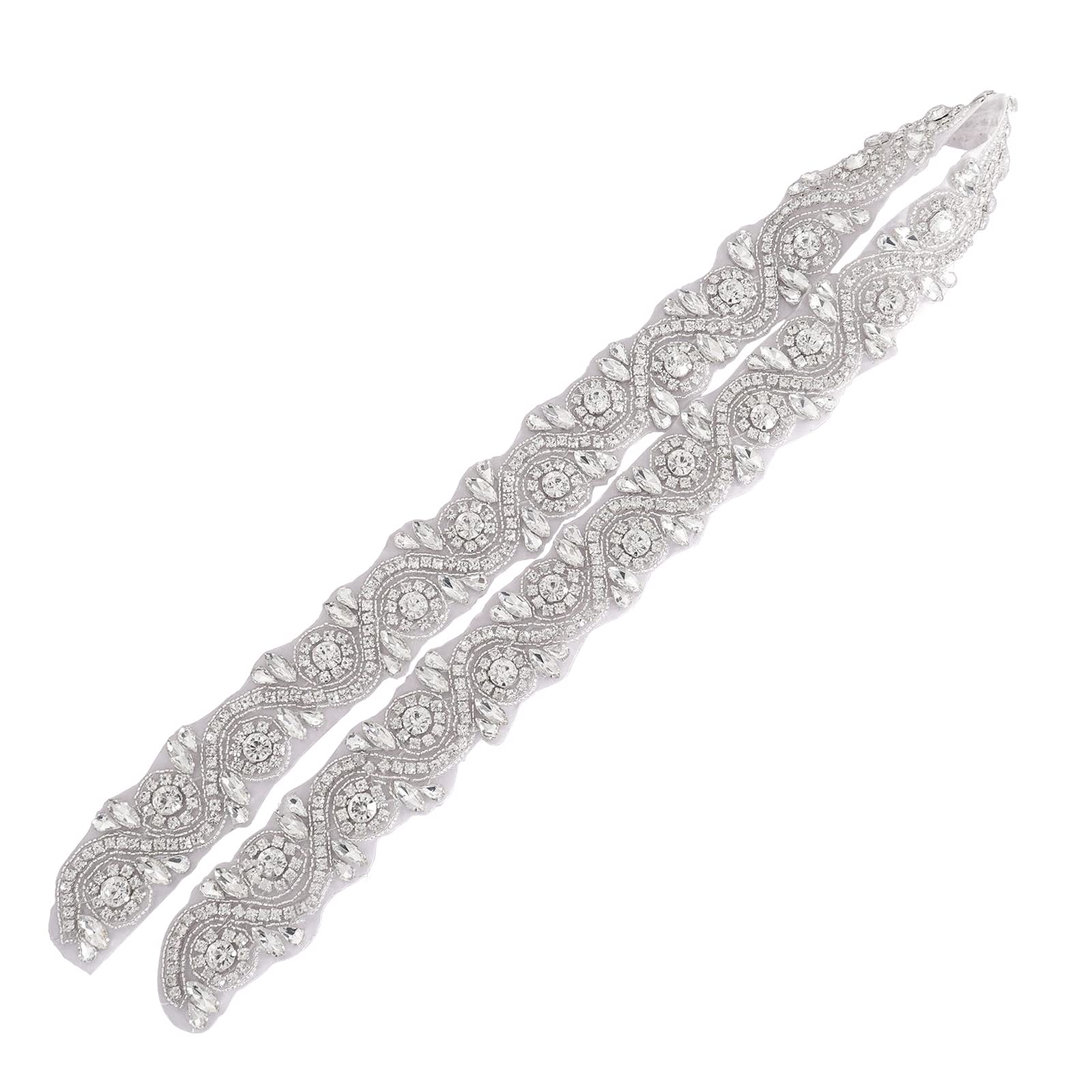 DUOBAO Wedding Belt Rhinestone Applique Crystal Rhinestone Trim 1 Yard Wedding Dress Belt Girls Beaded Sash Belt Silver