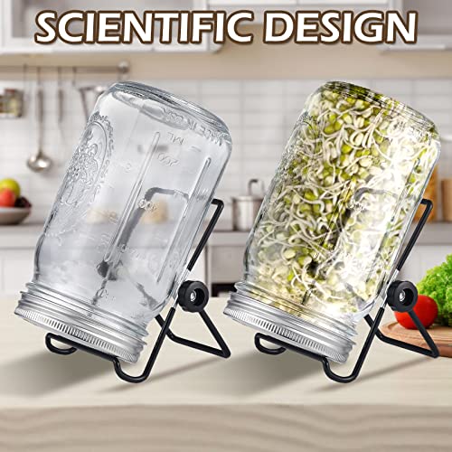 meekoo 4 Sprouting Jar Kit Wide Mouth Mason Jars with Stainless Steel Screen Sprout Lids and Stand Microgreens Growing Kit Seed Germination Kit Seed Sprouter Set for Growing Broccoli Alfalfa Mung Bean
