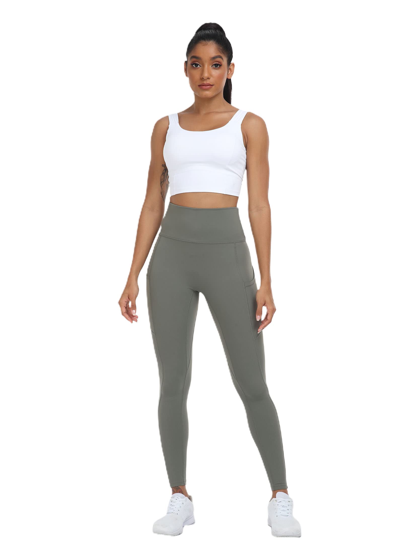 HERRLA High Waist Leggings for Women with Pocket,Crossover Gym Workout Yoga Pants Lounge Legging (White Dot,S)